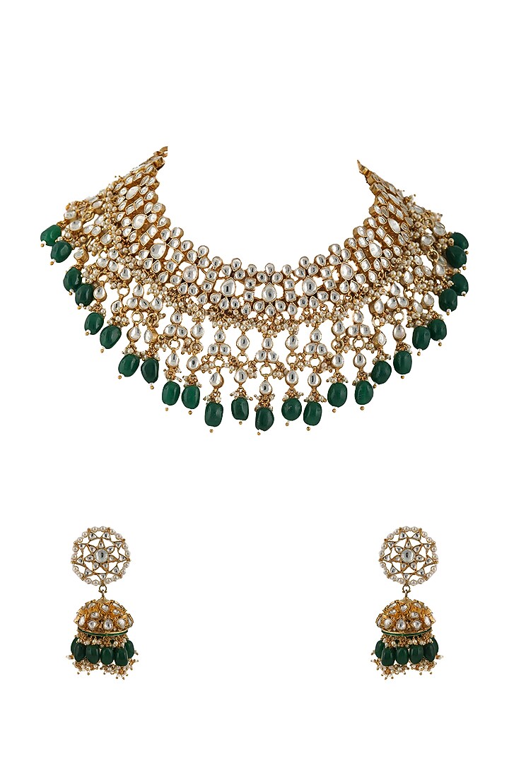 Gold Plated Jadtar & Pearls Choker Necklace Set by Riana Jewellery at ...