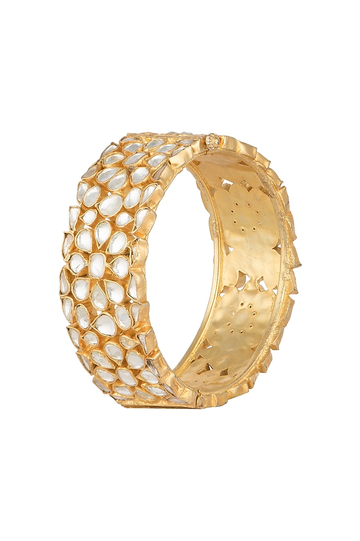 Gold Plated Floral Jadtar Stone Bangle Design by Riana Jewellery at Pernia's Pop Up Shop 2024
