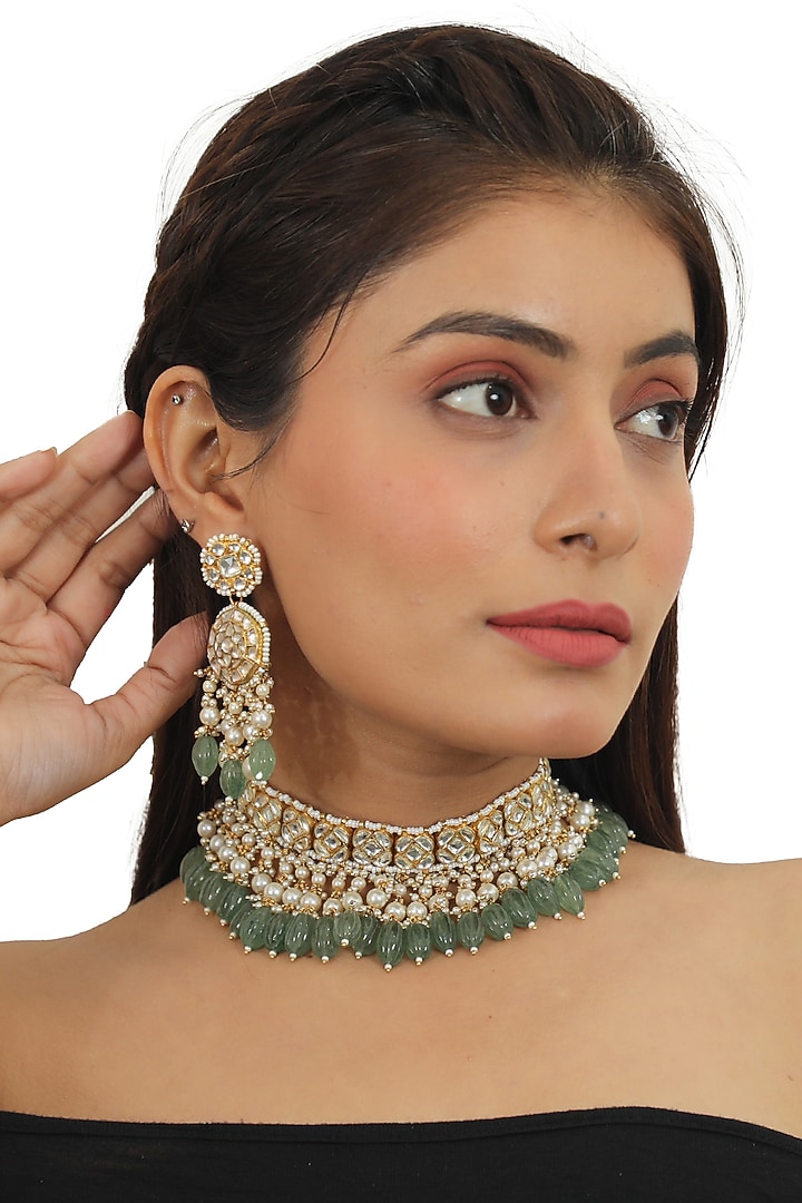 Gold Plated Jadtar Stones Necklace Set by Riana Jewellery at Pernia's ...