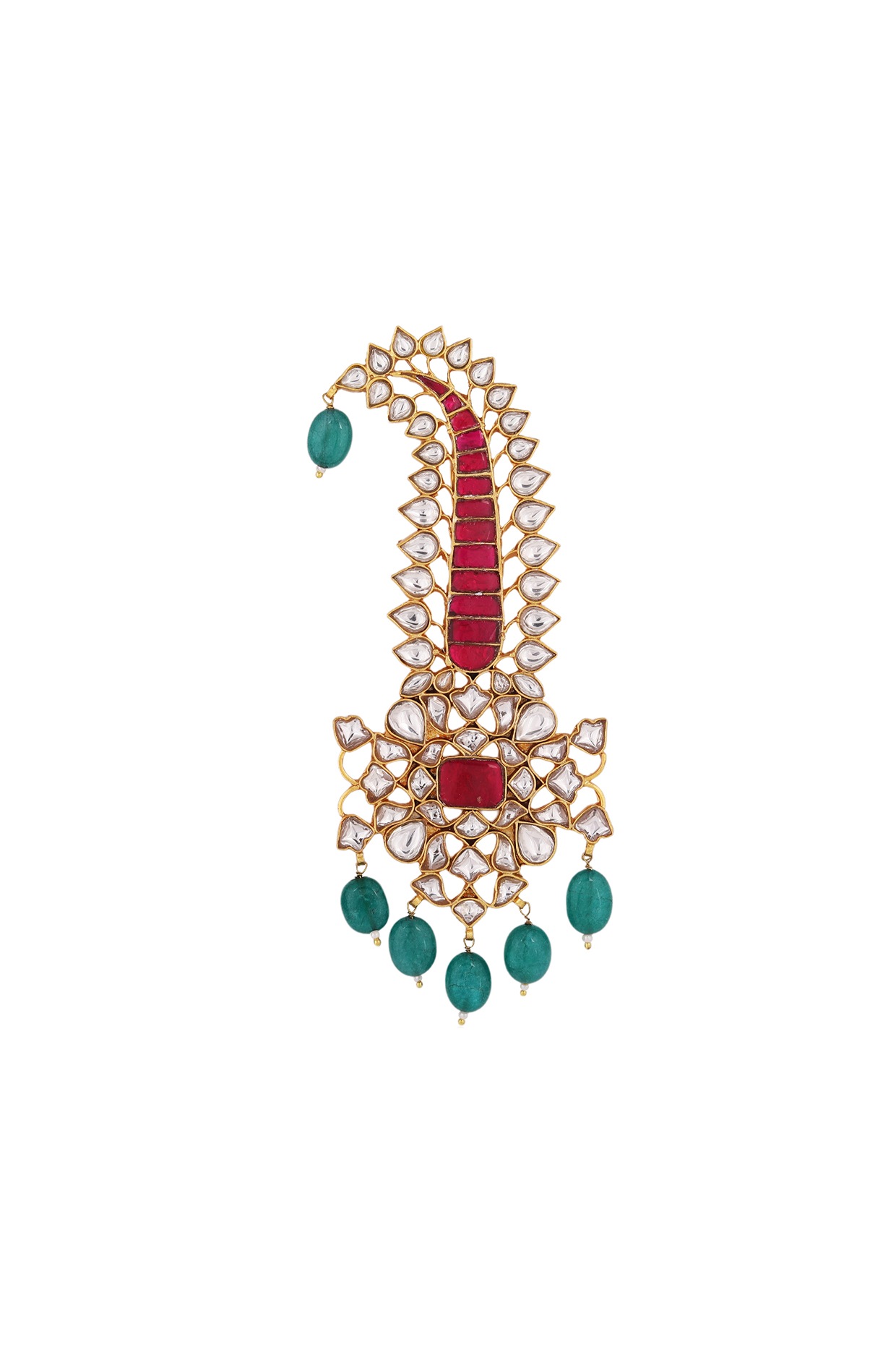Gold Plated Pink Stone & Green Pearl Kilangi by Riana Jewellery Men at ...