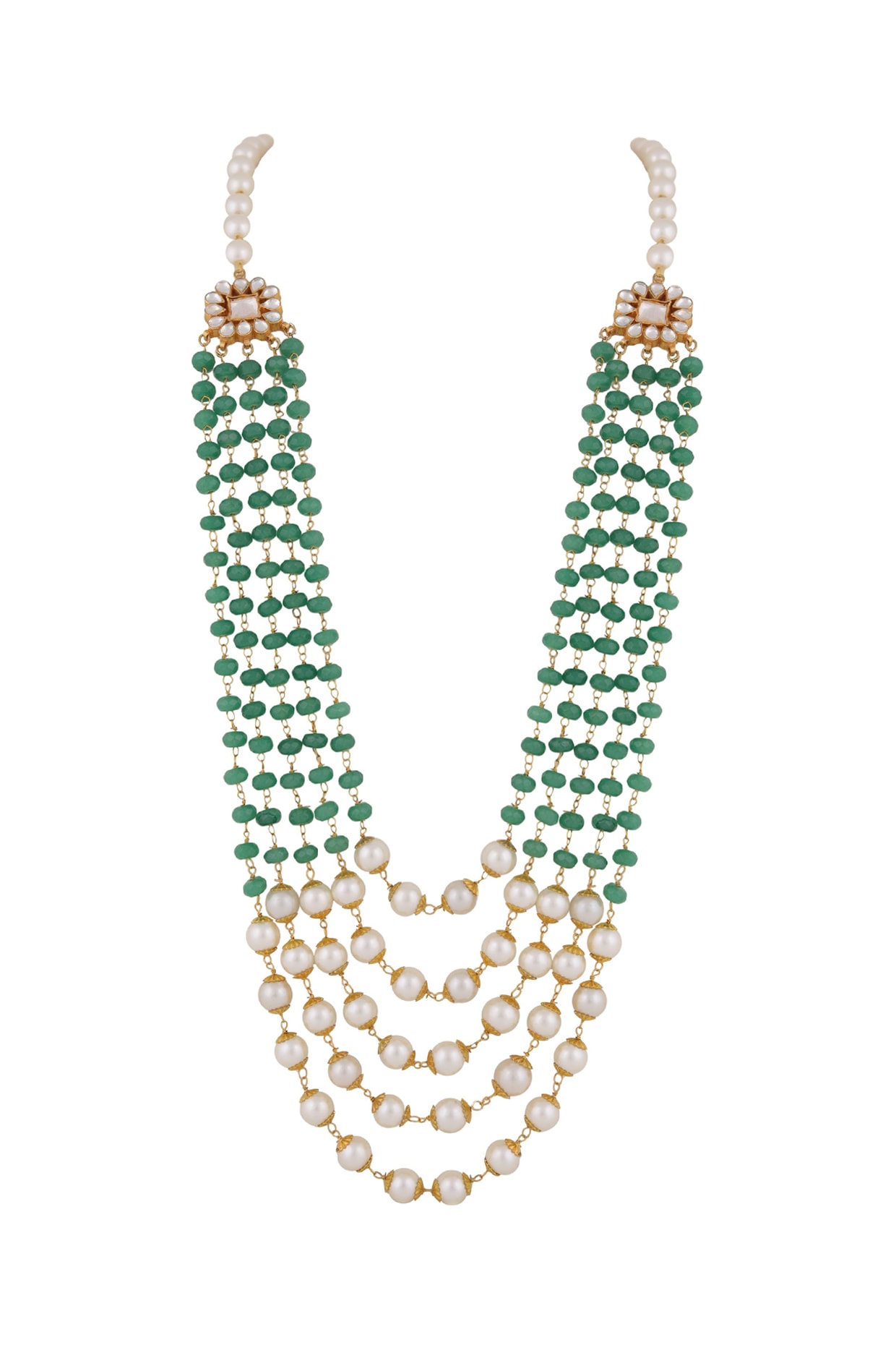 Gold Plated Pearl & Sea Green Stone Mala by Riana Jewellery Men at ...