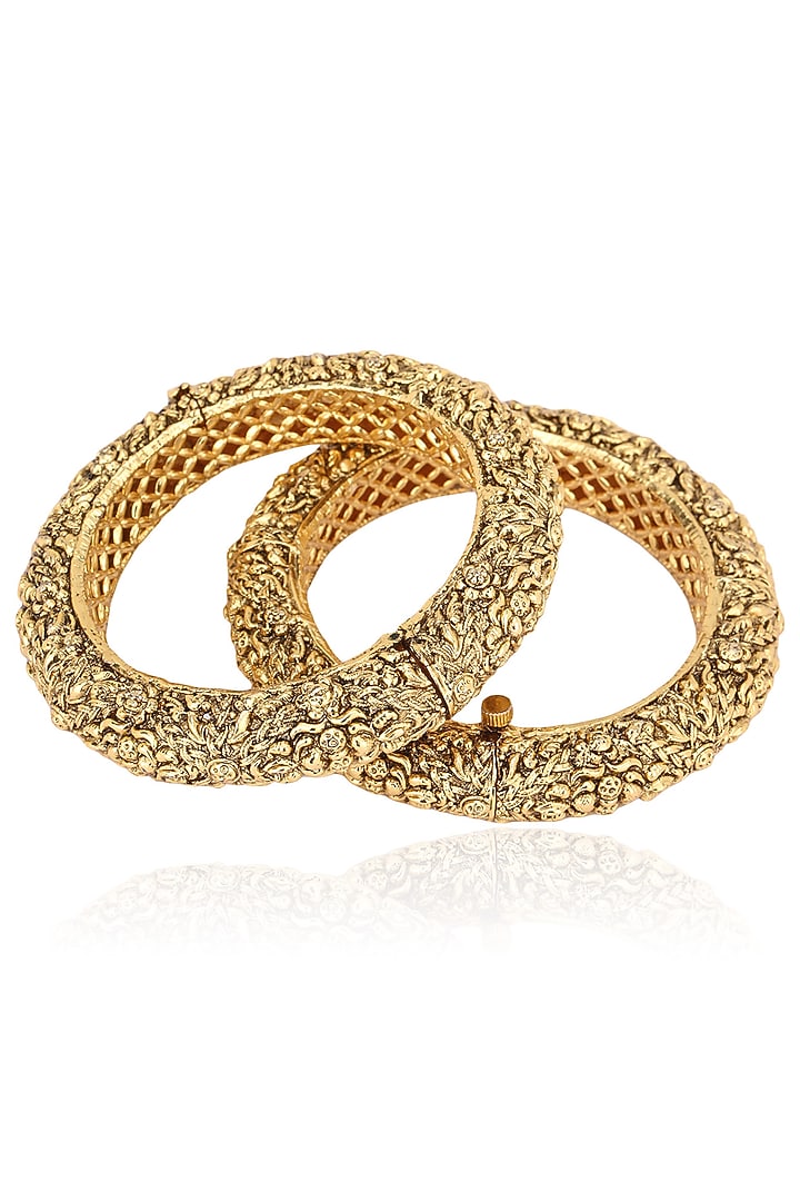 Set of 2 gold finish cutwork bangles available only at Pernia's Pop Up ...