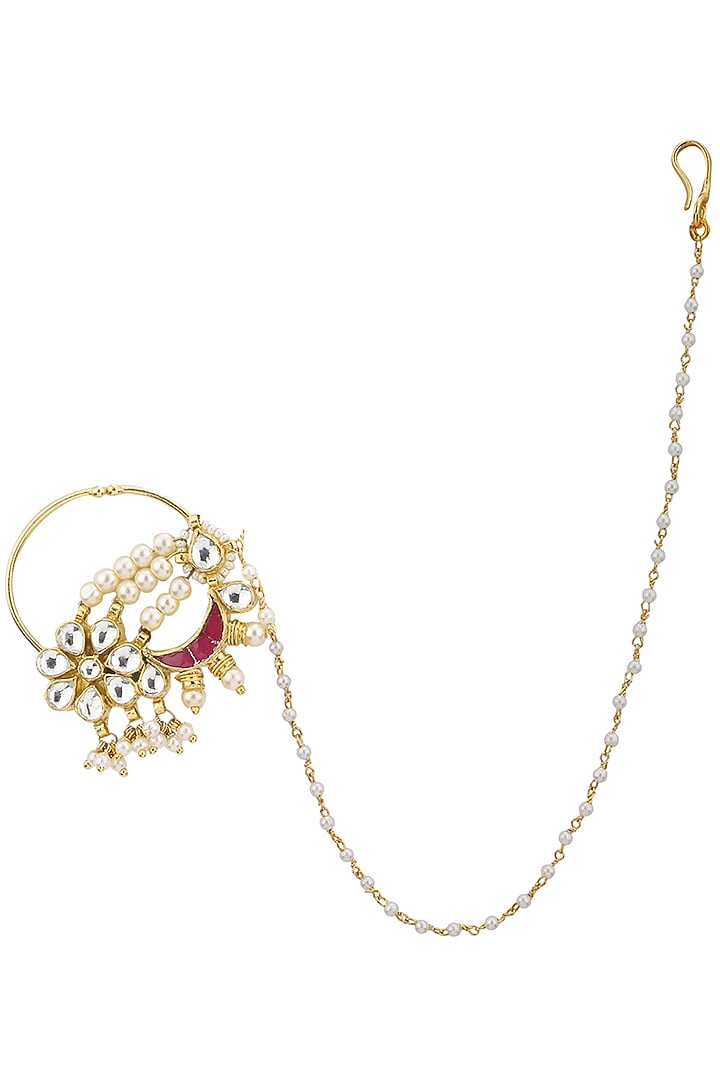 Gold plated red and white nath available only at Pernia's Pop Up Shop. 2025