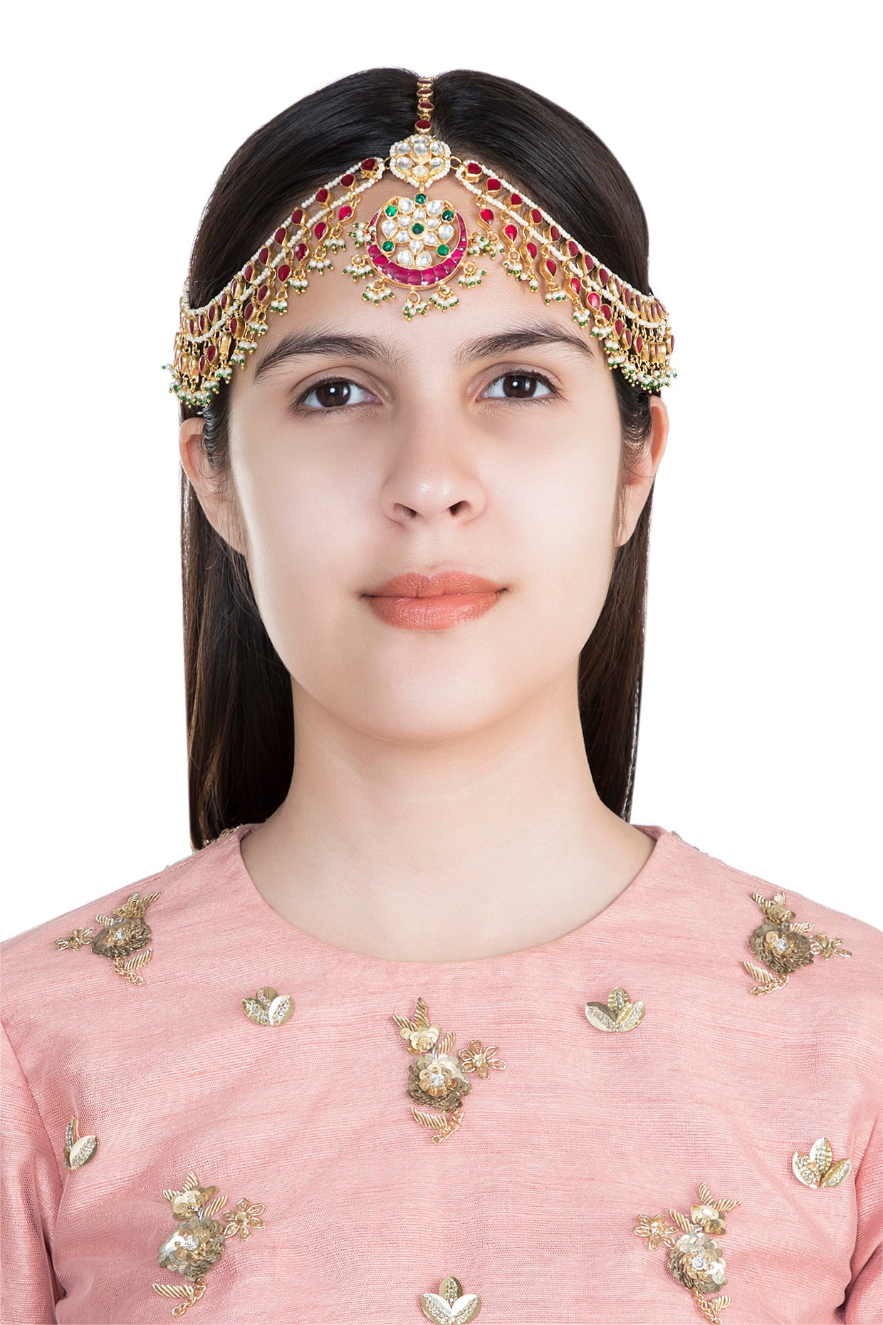 22Kt Gold Plated Stones & Pearl Mathapatti by Riana Jewellery at Pernia ...