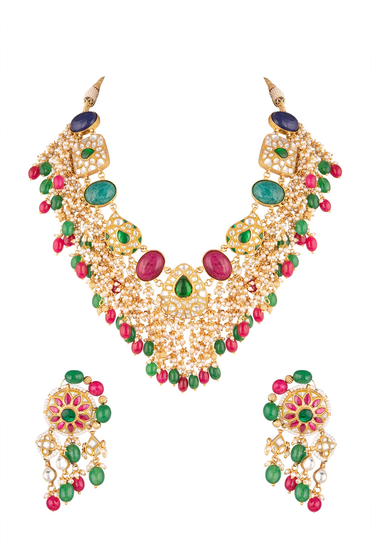 Matte Gold Plated Jadtar & Bead Necklace Set Design by Riana Jewellery ...