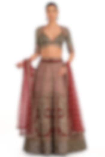 Multi Colored Brocade Embroidered Bridal Lehenga Set By Rocky Star At