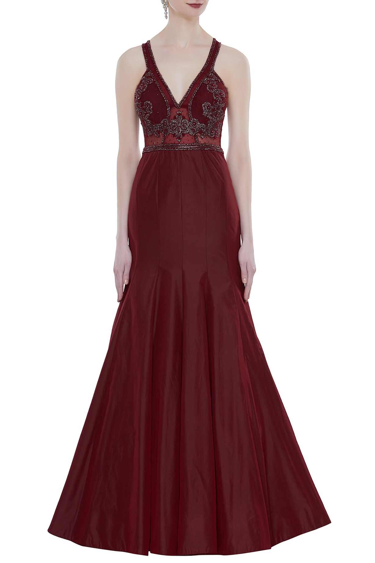 Maroon Hand Embroidered Mermaid Style Gown by Rocky Star at Pernia's ...