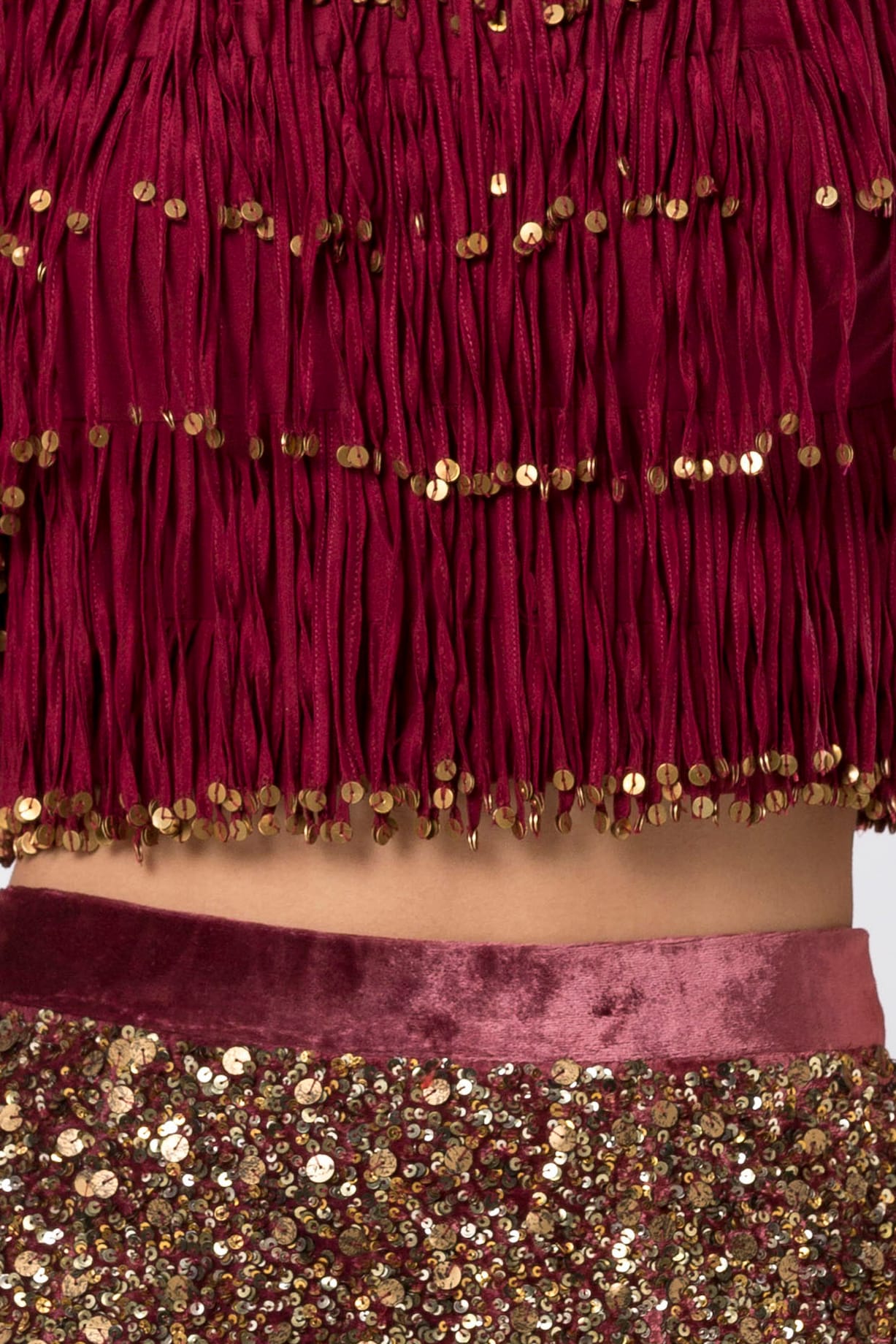 Velvet red tassels and beads crop top available only at Pernia's Pop Up ...