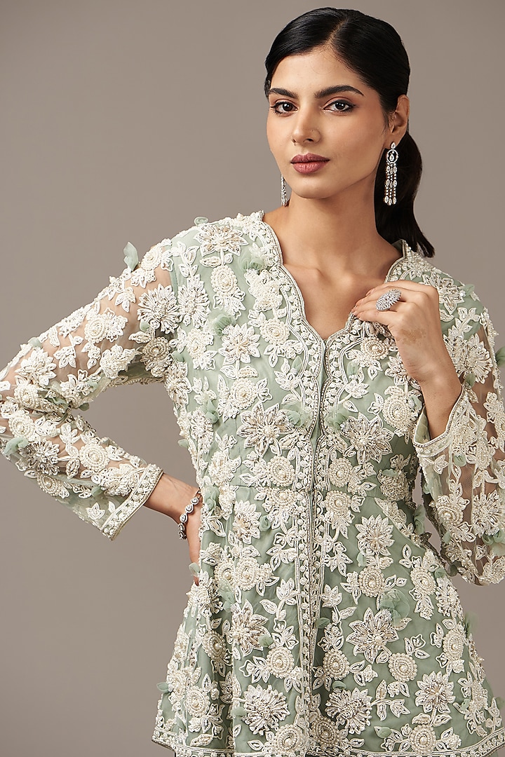 Sage Green Organza Sharara Set by Ridhi Mehra at Pernia's Pop Up Shop 2025