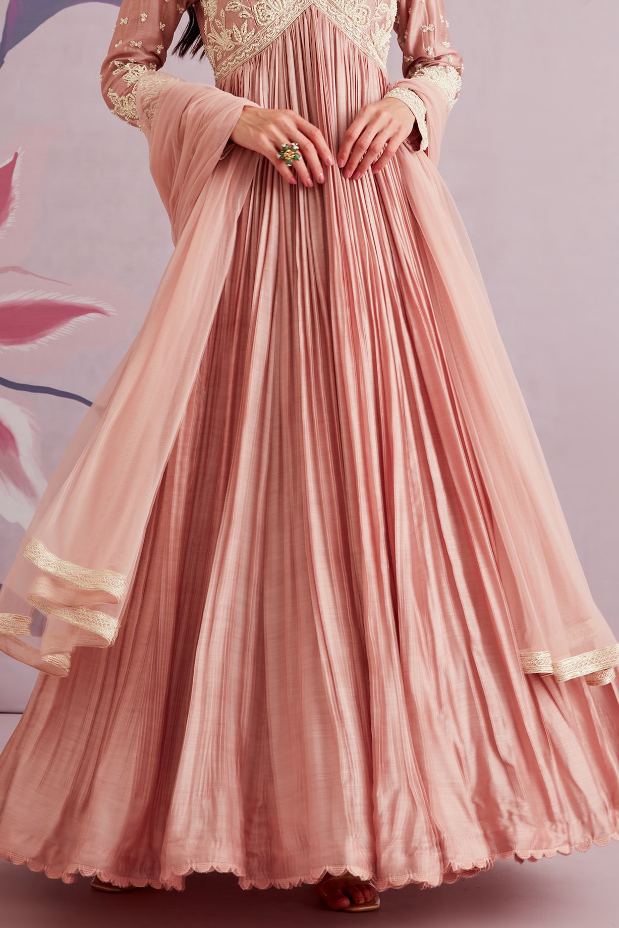 Light Onion Pink Embroidered Anarkali Set Design by Ridhi Mehra at ...