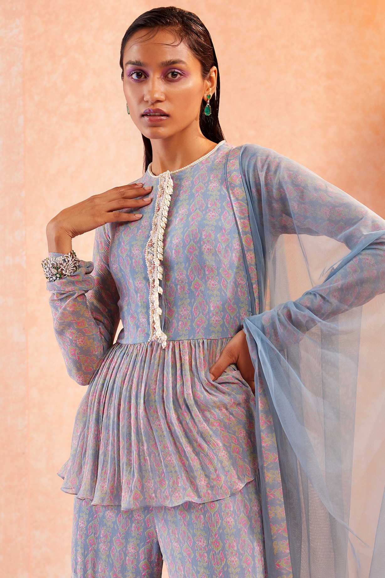 Dusty Blue Embellished Sharara Set by Ridhi Mehra at Pernia's Pop Up ...