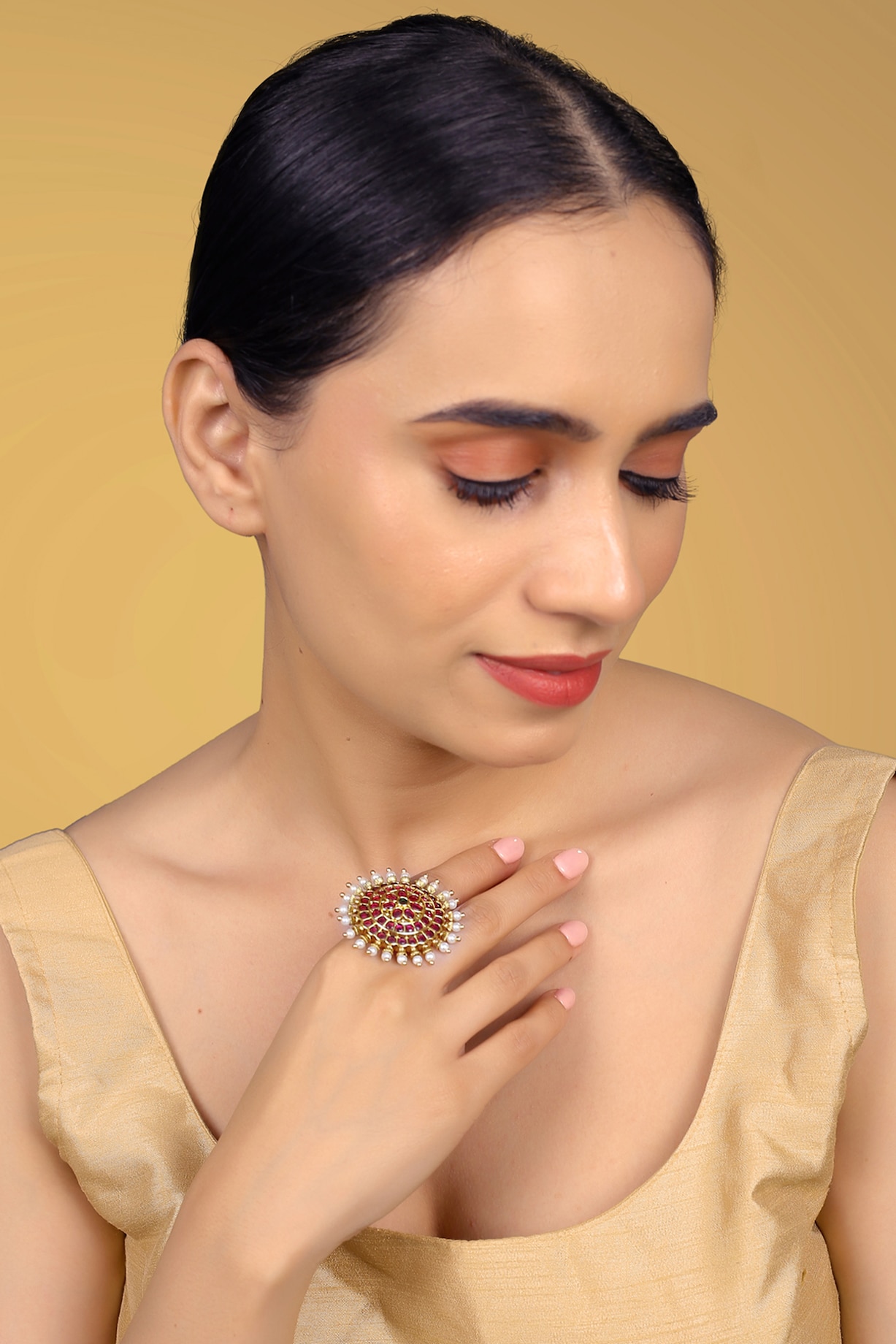 Gold Finish Kundan Polki & Kemp Stone Ring by RNG at Pernia's Pop Up ...