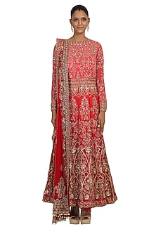 Red Shaded Embroidered Anarkali Set Design by Rabani & Rakha at Pernia ...