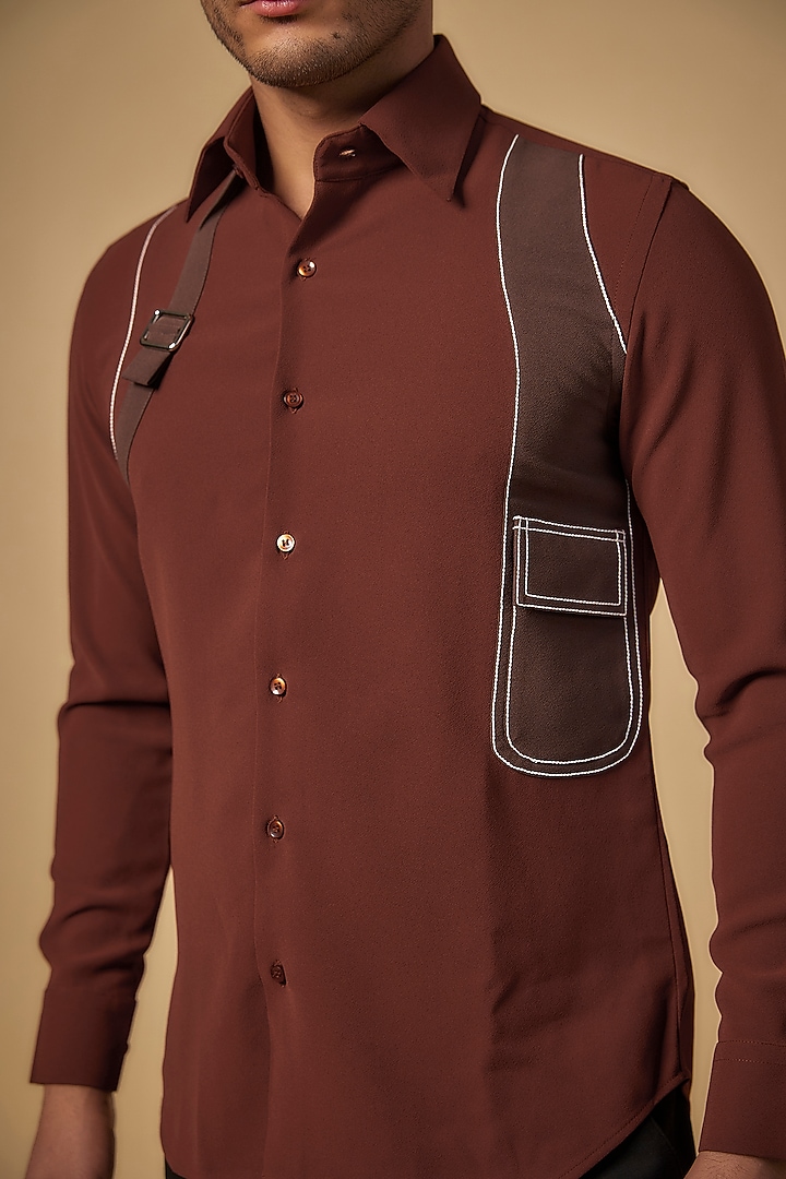 Dark Rust Lachka & Armani Fabric Party Wear Shirt by Rohit Doshi at Pernia's Pop Up Shop 2026