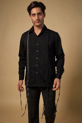 Black Lachka & Armani Fabric Party Wear Shirt by Rohit Doshi at Pernia ...