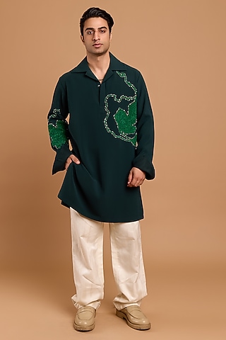 Bottle Green Poly Crepe Handwork Kurta by Rohit Doshi at Pernia's Pop ...