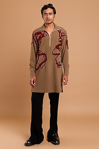 Earthy Green Poly Crepe Handwork Kurta by Rohit Doshi at Pernia's Pop ...