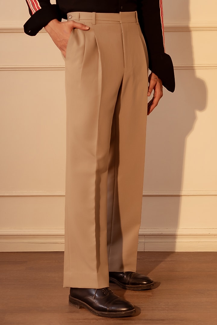Beige Polyester Twill Pants by Rohit Doshi at Pernia's Pop Up Shop 2026