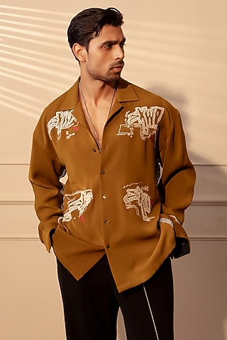 Lime Green Lachka & Armani Fabric Hand Work Party Wear Shirt by Rohit ...