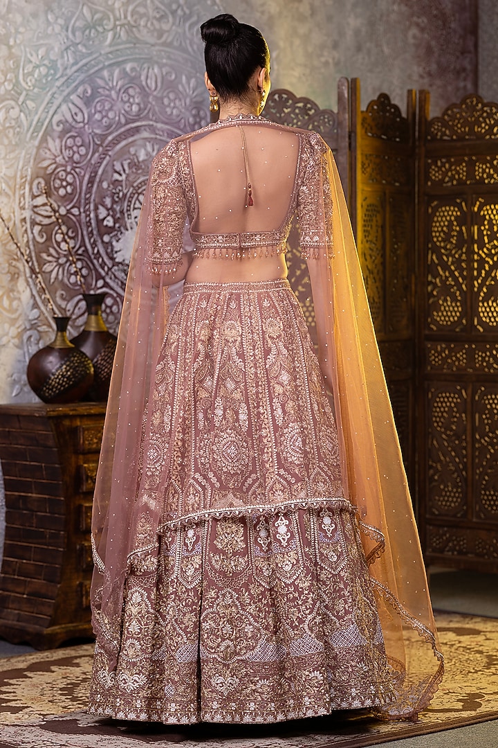 Brown Crepe & Net Sequins Embroidered Wedding Lehenga Set by RAJ ARORA ...