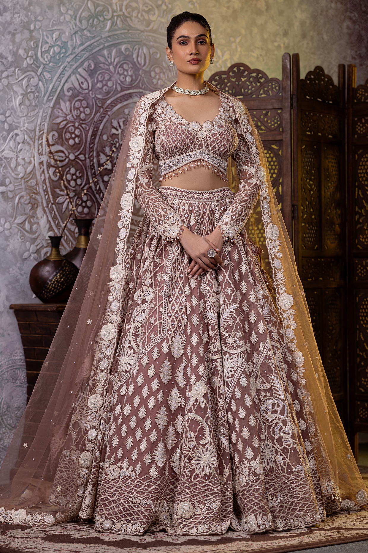 Peach Net Dori Embroidered Wedding Lehenga Set by RAJ ARORA ROOP VATIKA ...