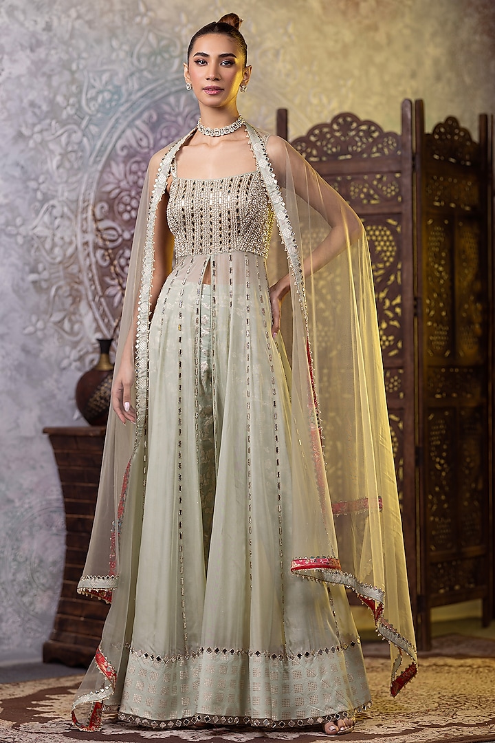 Green Organza Mirror Embroidered Anarkali Set by RAJ ARORA ROOP VATIKA ...