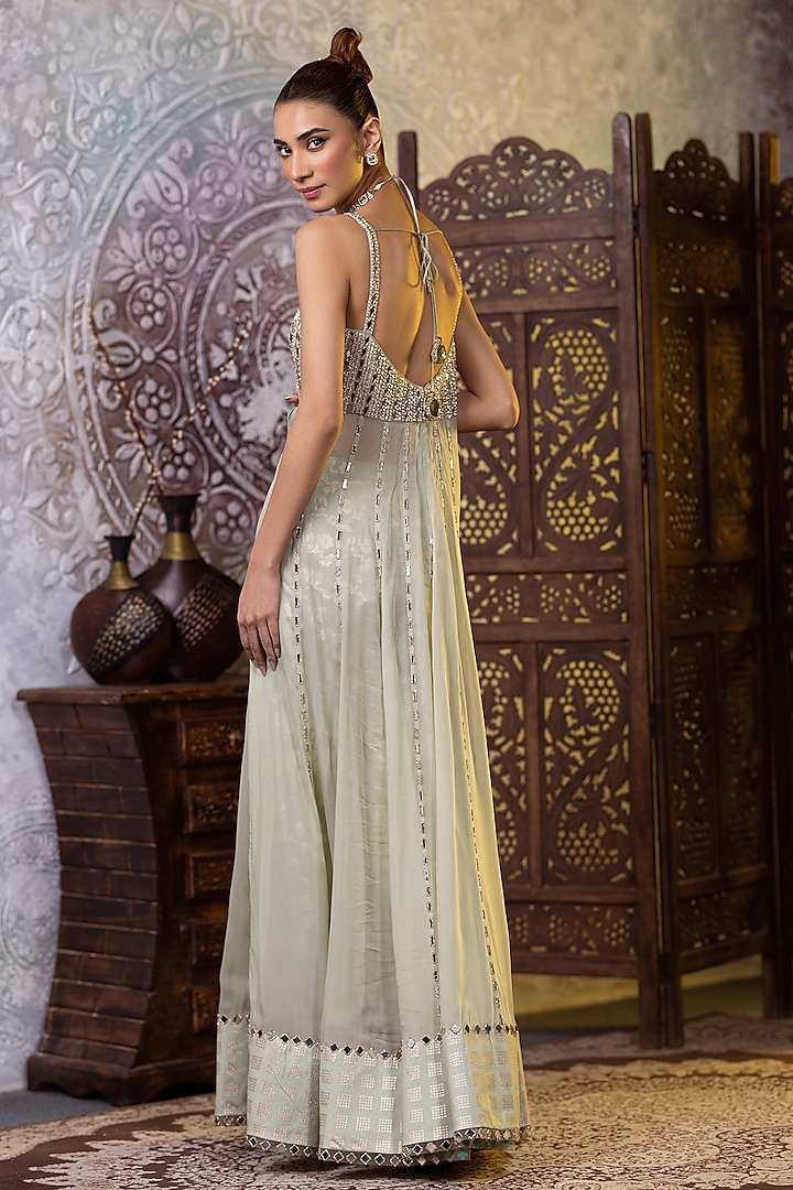 Green Organza Mirror Embroidered Anarkali Set by RAJ ARORA ROOP VATIKA ...