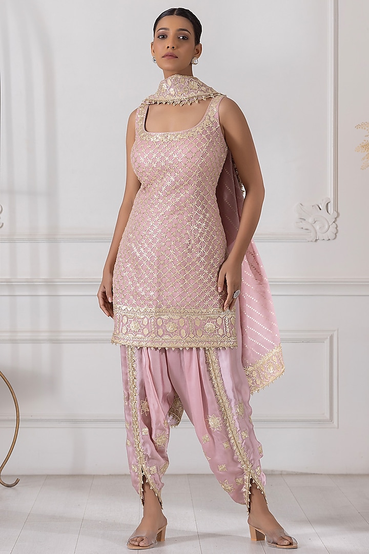 Pink Georgette Gota Embroidered Dhoti Set by RAJ ARORA ROOP VATIKA at ...