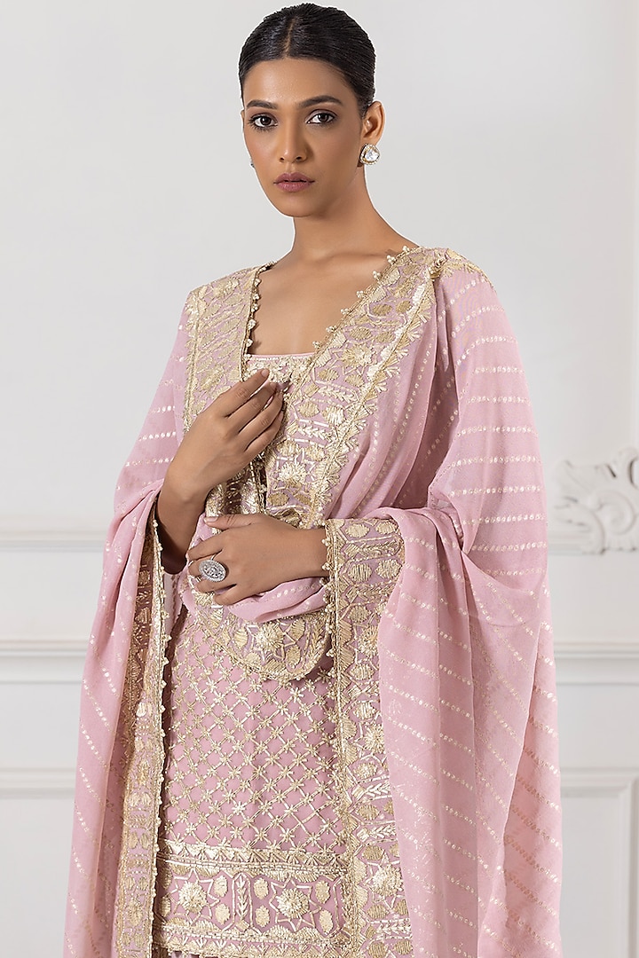 Pink Georgette Gota Embroidered Dhoti Set by RAJ ARORA ROOP VATIKA at ...
