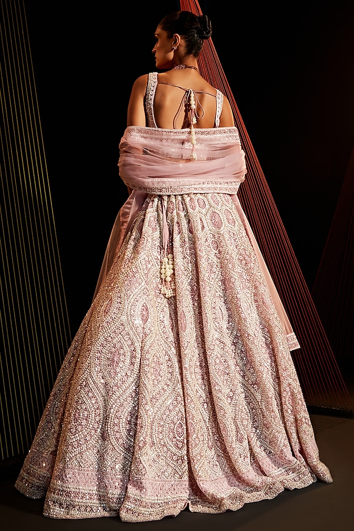 Blush Pink Net Embroidered Bridal Lehenga Set by ROQA at Pernia's Pop ...