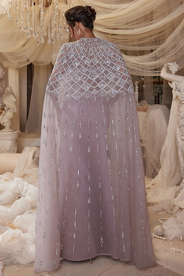 Dusty Pink Zari Work Cape Set Design by ROQA at Pernia's Pop Up Shop 2024