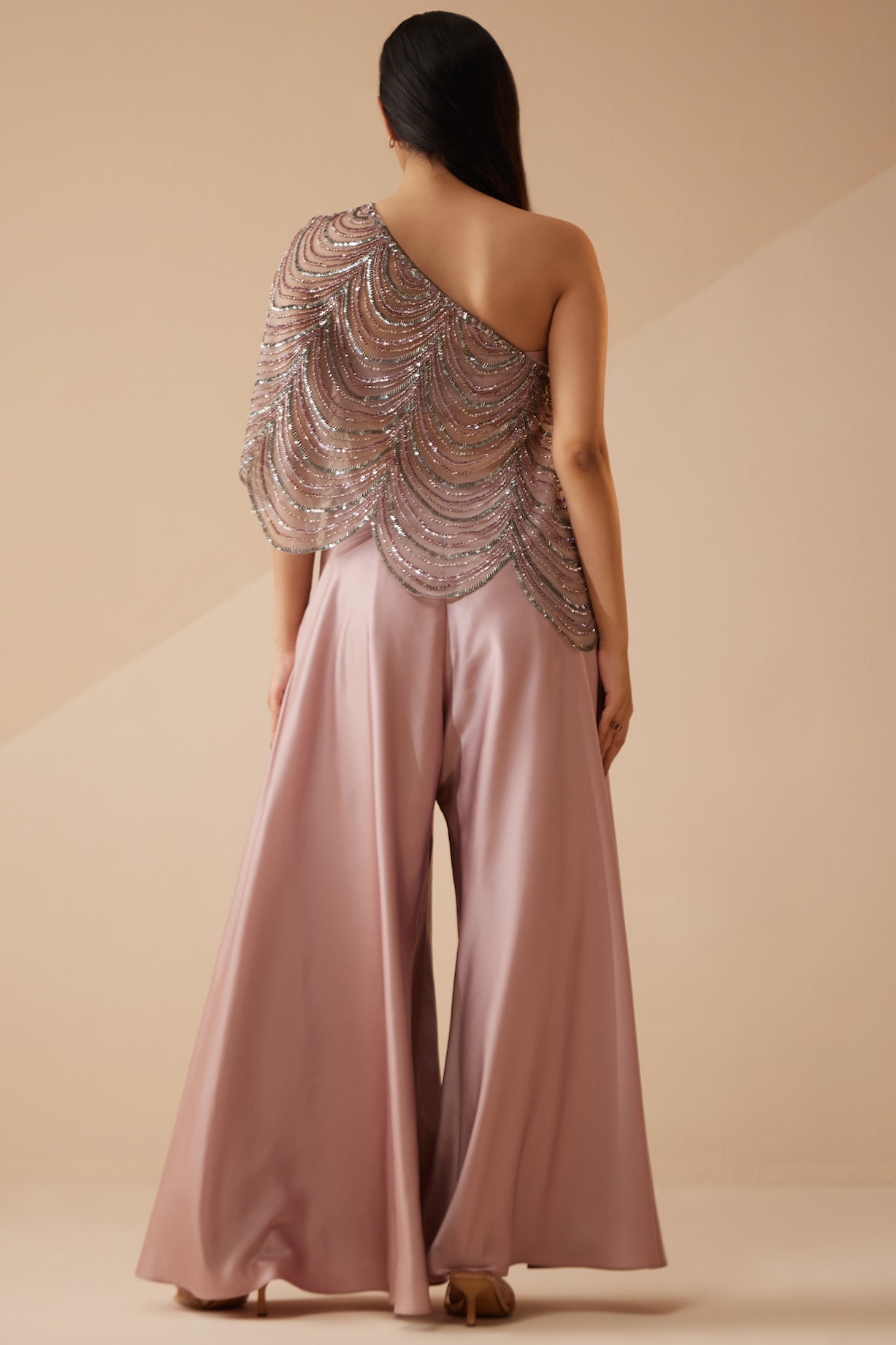 Lavender Modal Satin Palazzo Pant Set by ROQA at Pernia's Pop Up Shop 2025