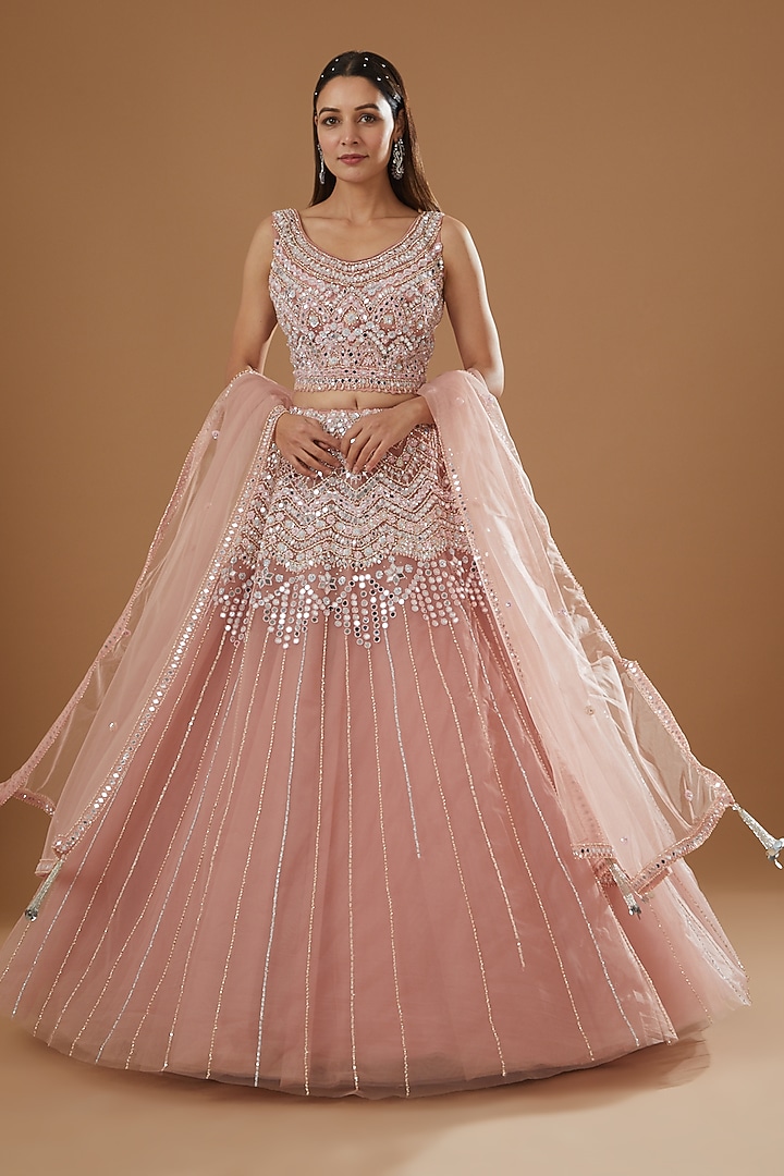 Dusty Rose Pink Embroidered Wedding Lehenga Set by ROQA at Pernia's Pop ...