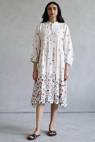 Ivory Linen Floral Midi Summer Dress by Roza Pret at Pernia's Pop Up ...