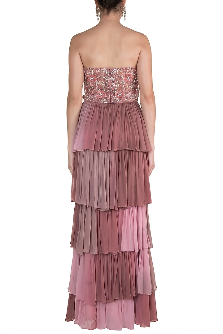 Rose Pink Embroidered Corset With Layered Skirt by Rozina at Pernia's ...