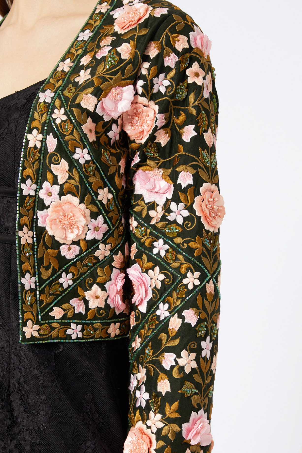 Emerald Green Hand Embroidered Short Jacket Design by Rozina at Pernia ...