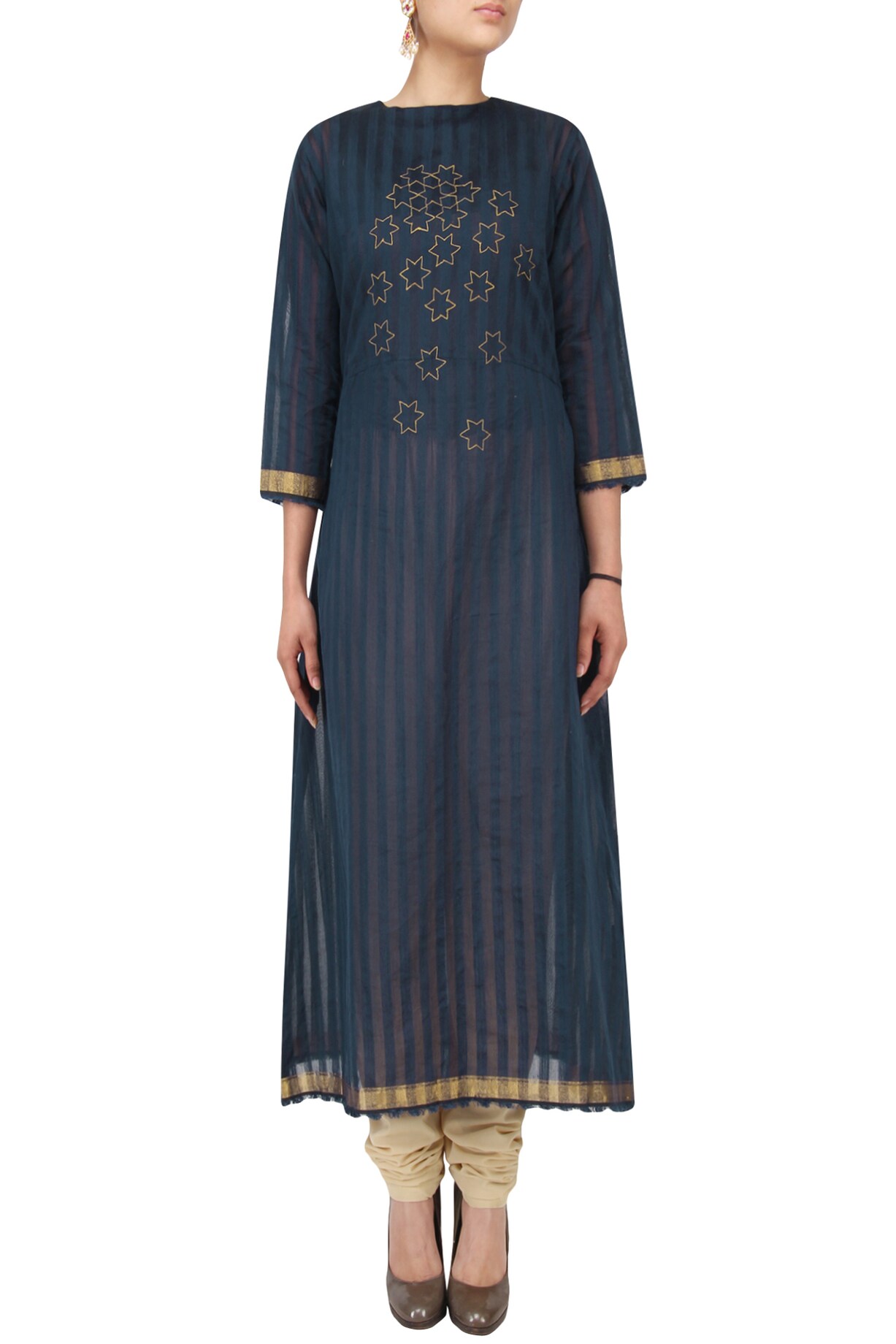 Navy blue star motif embroidered tunic dress available only at Pernia's ...