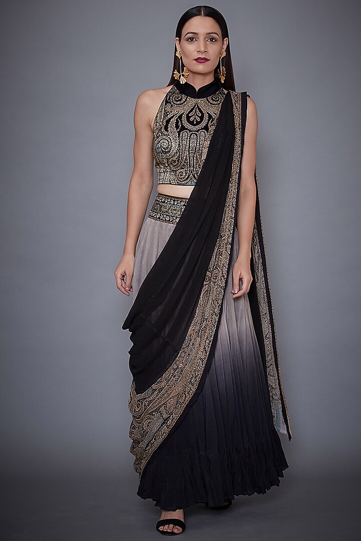 Grey Printed & Embroidered Wedding Lehenga Set by Ri Ritu Kumar at ...