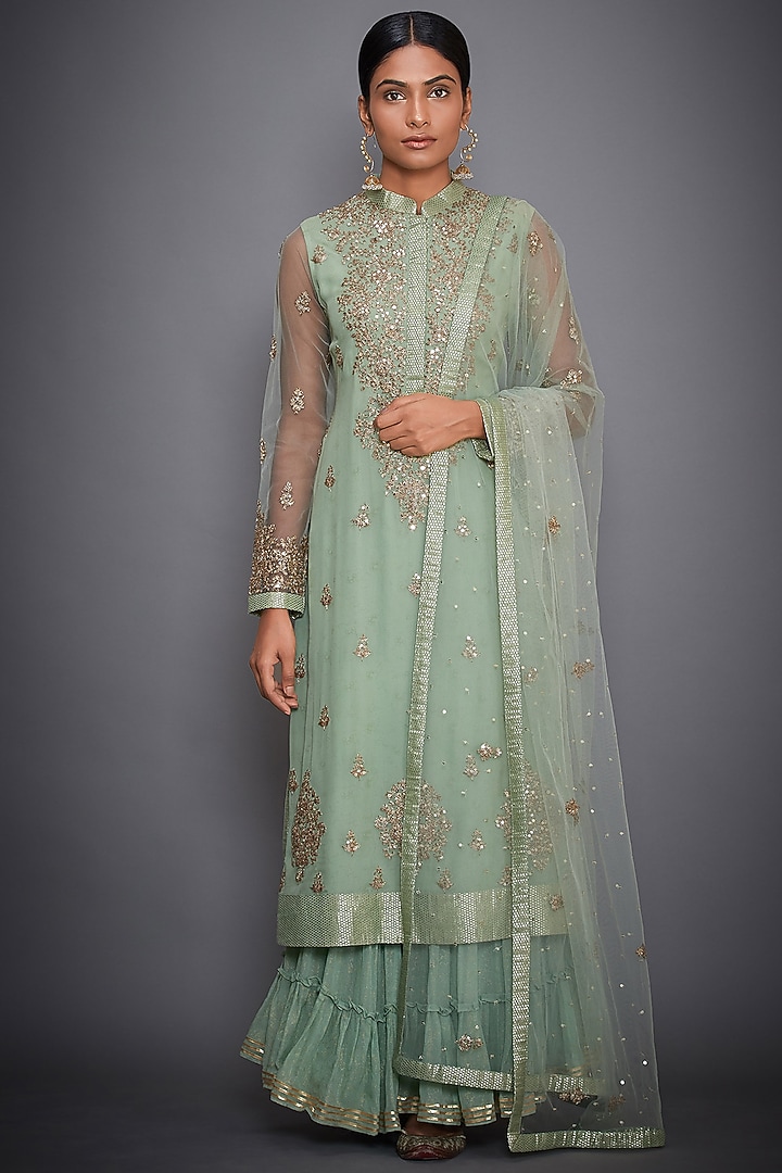 Mint Green Embroidered Kurta Set by Ri Ritu Kumar at Pernia's Pop Up Shop 2025