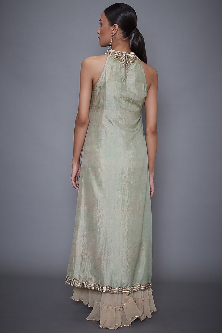 Mint Green & Beige Embroidered Sharara Set by Ri Ritu Kumar at Pernia's Pop Up Shop 2025