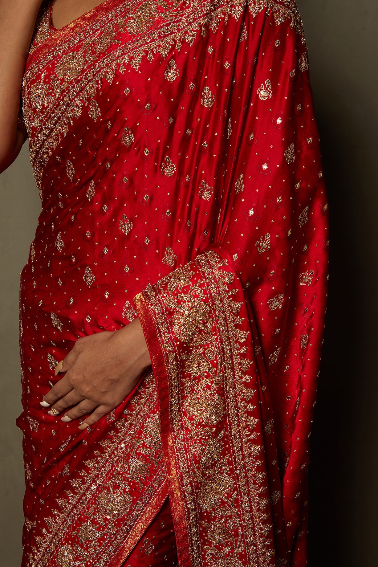 Red Silk Satin Embroidered Saree Set by Ri Ritu Kumar at Pernia's Pop ...