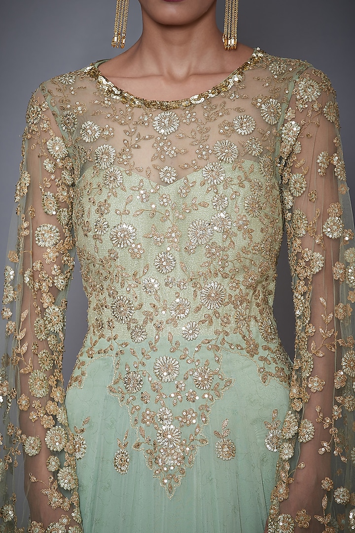 Mint Green Embroidered Gown Design by Ri Ritu Kumar at Pernia's Pop Up ...