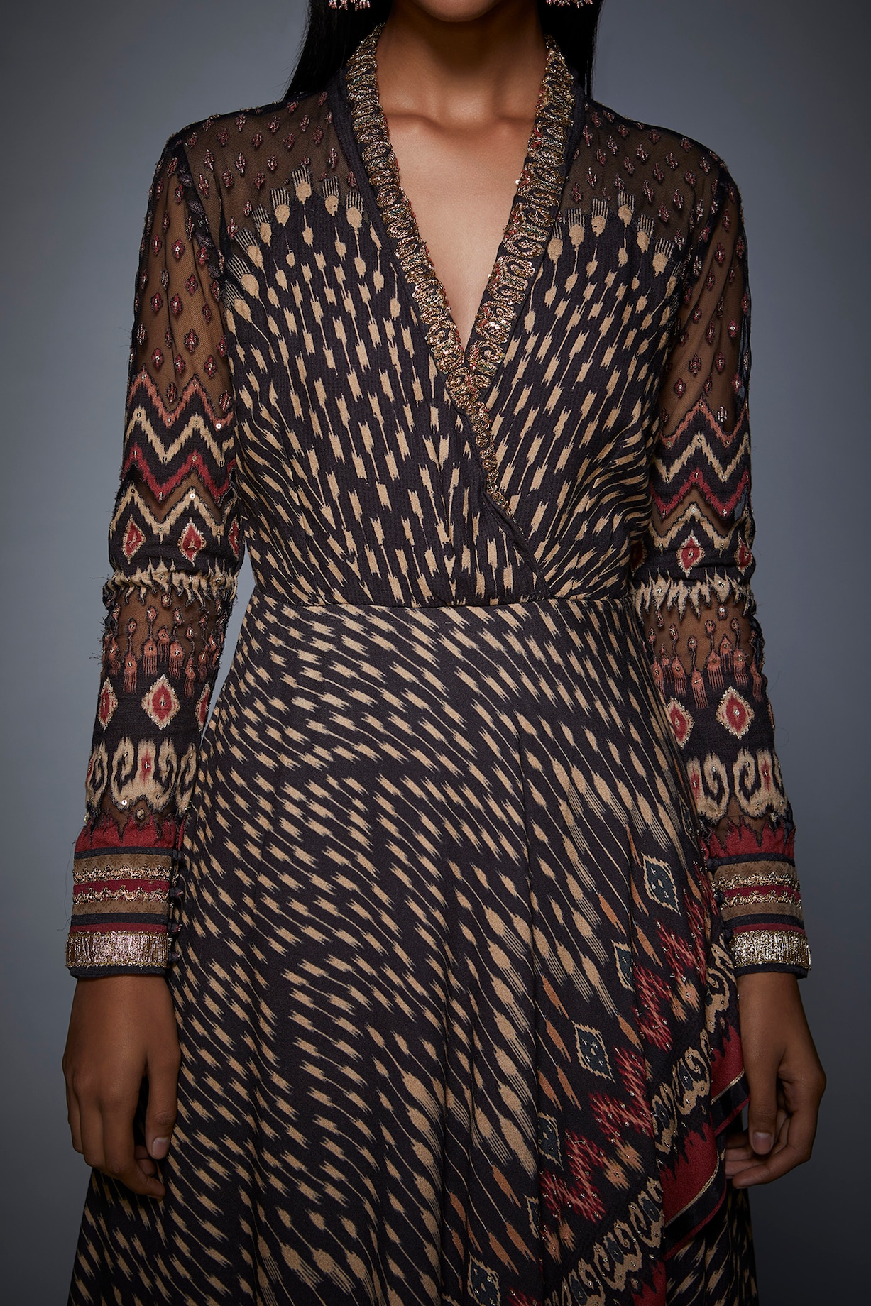 Charcoal Black Embroidered & Printed Dress Design by Ri Ritu Kumar at ...