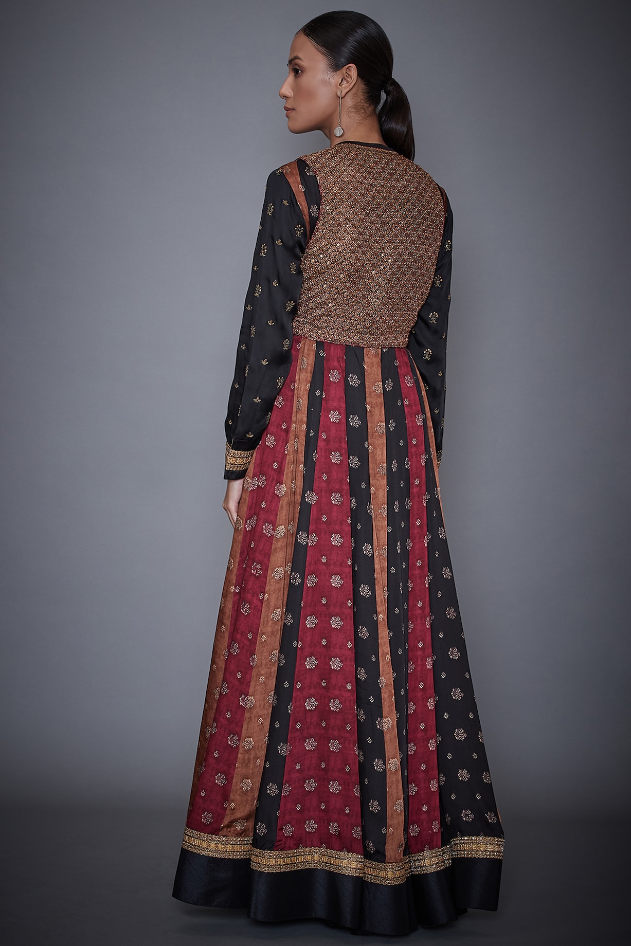 Black & Burgundy Embroidered Anarkali Set by Ri Ritu Kumar at Pernia's ...