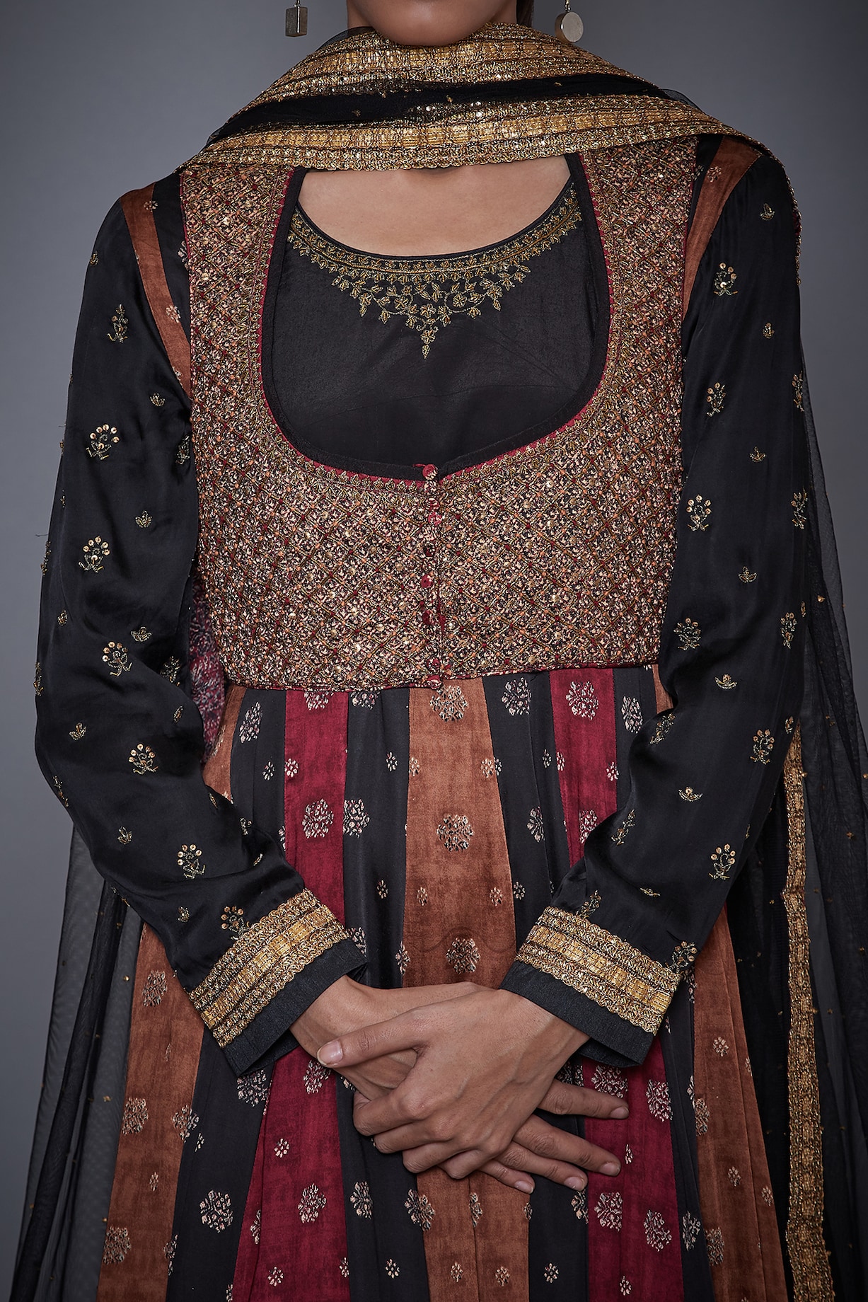 Black & Burgundy Embroidered Anarkali Set by Ri Ritu Kumar at Pernia's ...