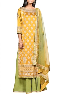 Mustard & Olive Green Printed Embroidered Kurta Set Design by Ri Ritu Kumar at Pernia's Pop Up ...