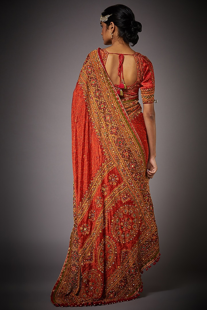 Rust Orange Floral Embroidered Saree Set by Ri Ritu kumar at Pernia's ...