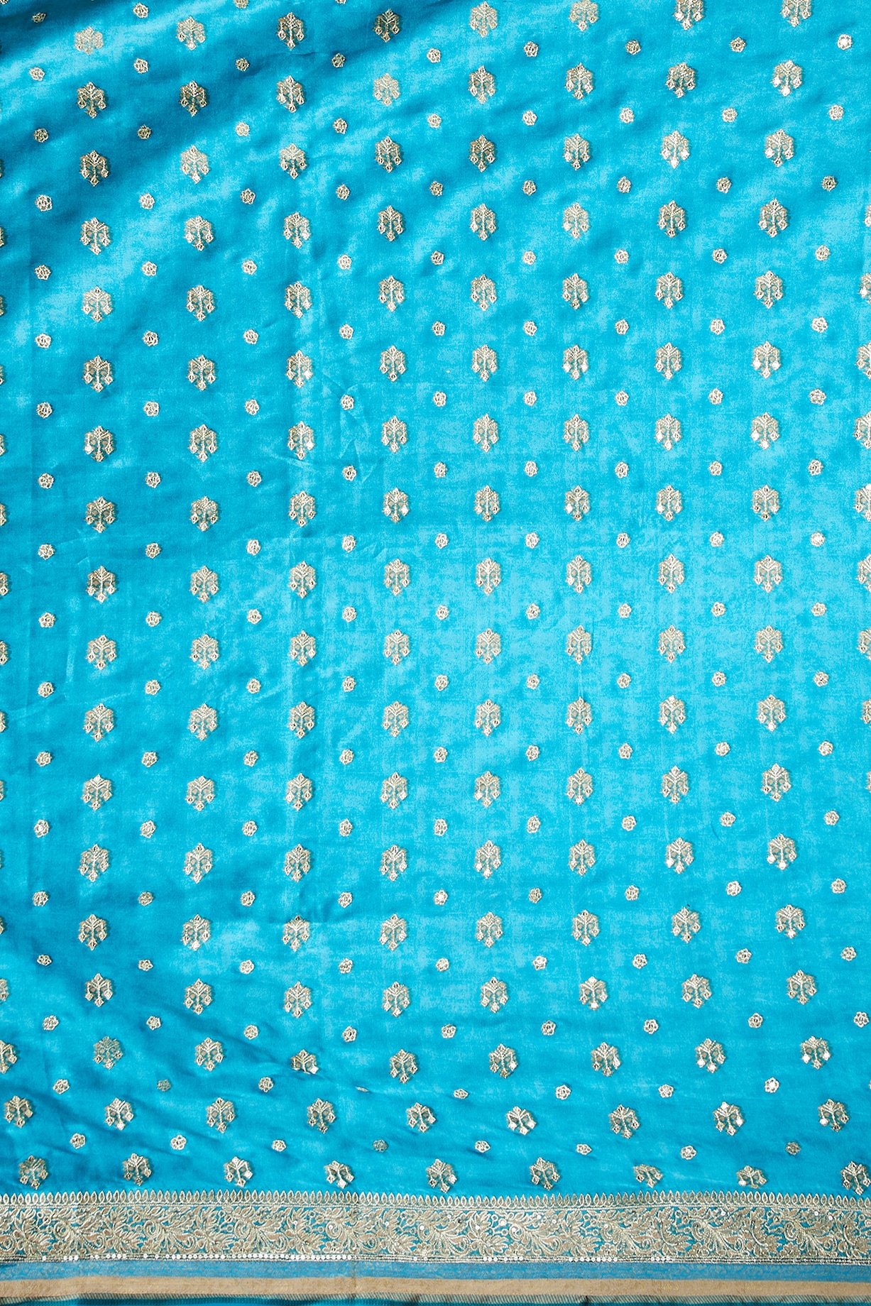 Turquoise & Gold Hand Embroidered Saree Set by Ri Ritu Kumar at Pernia ...