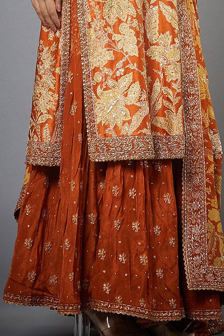Rust Orange Printed Gharara Set Design by Ri Ritu Kumar at Pernia's Pop ...