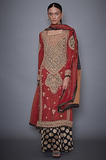 Burgundy Hand Embroidered Kurta Set Design by Ri Ritu Kumar at Pernia's ...